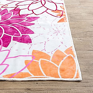 Super Area Rugs Machine Washable Rug - Stain Resistant Non-Shed Non-Slip Family & Pet Friendly - Washable Throw/Entry Rug - Colorful Floral Pink Rectangle 3' x 5'