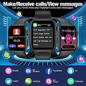 Smart Watch for Men And Women，2023 Newest Fitness Tracker for Android and iOS Phones with Waterproof Large Screen (Make/Answer Call)，Sleep Tracking for Health Heart Rate Fitness Smartwatches Black