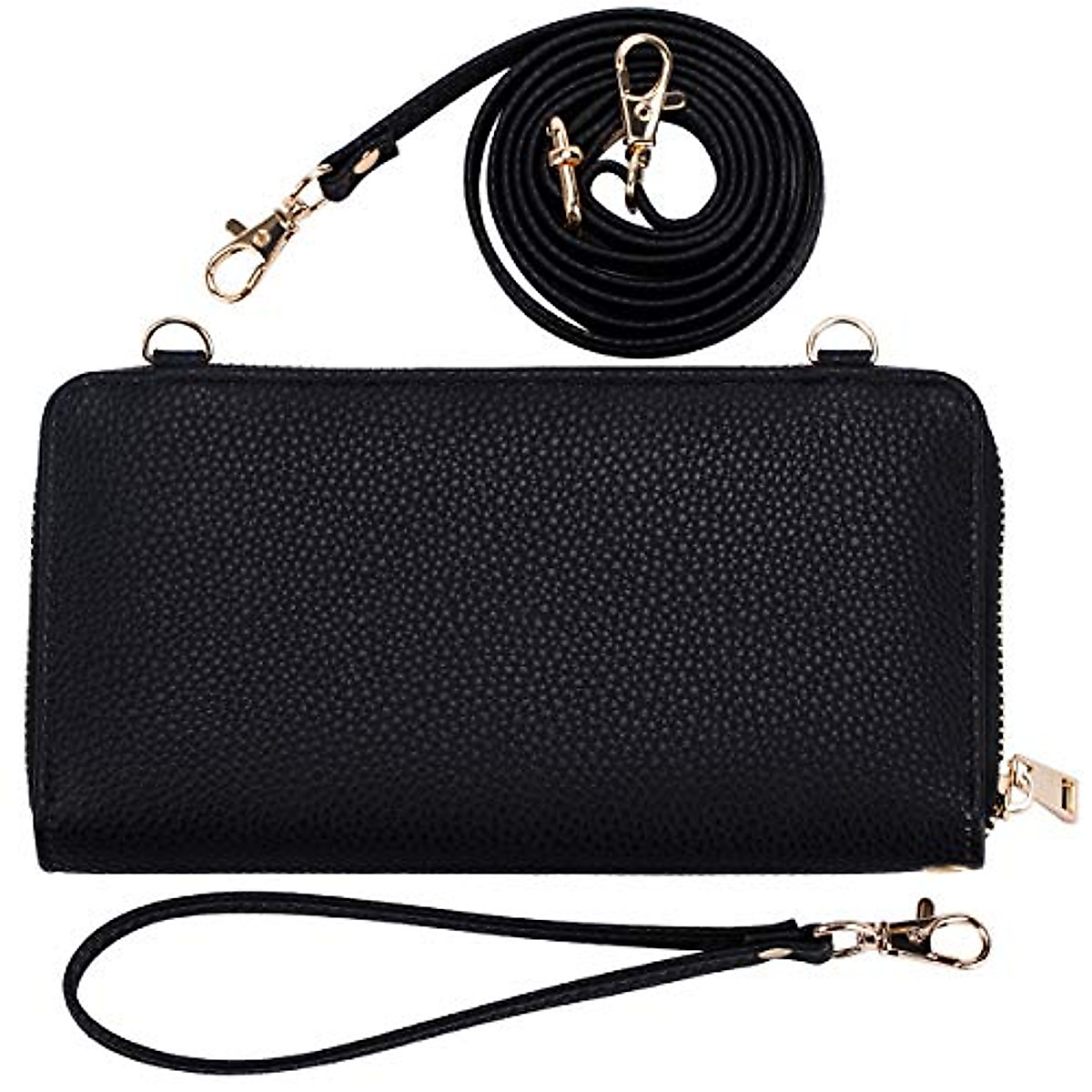 Womens Wristlet Wallet Crossbody Bag Cellphone Purse Handbag RFID Card Slots 2 Strap Wrist, Black, 8.3*4.3*1.4