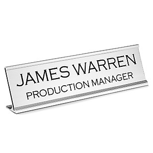 Providence Engraving Personalized Desk Name Plates - Custom Office Wall or Desk Name Plates With Aluminum Holder With Two Lines of Laser Engraved Text, 2" x 8"