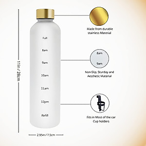 Healthywish Water Bottle Tracker, 1 Liter | 32 Oz, Gold Lid, Motivational, Leak Proof, BPA Free, Cycling