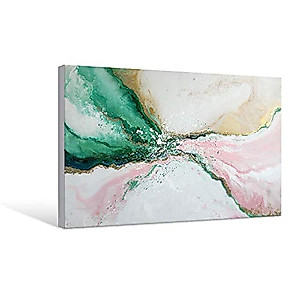 7Fisionart Abstract Wall Decor for Bedroom Emerald Green and Gold Paintings Pink Canvas Art Pictures Prints Poster Modern Framed Artwork Office Living Room Kitchen Decorations 36"x24"