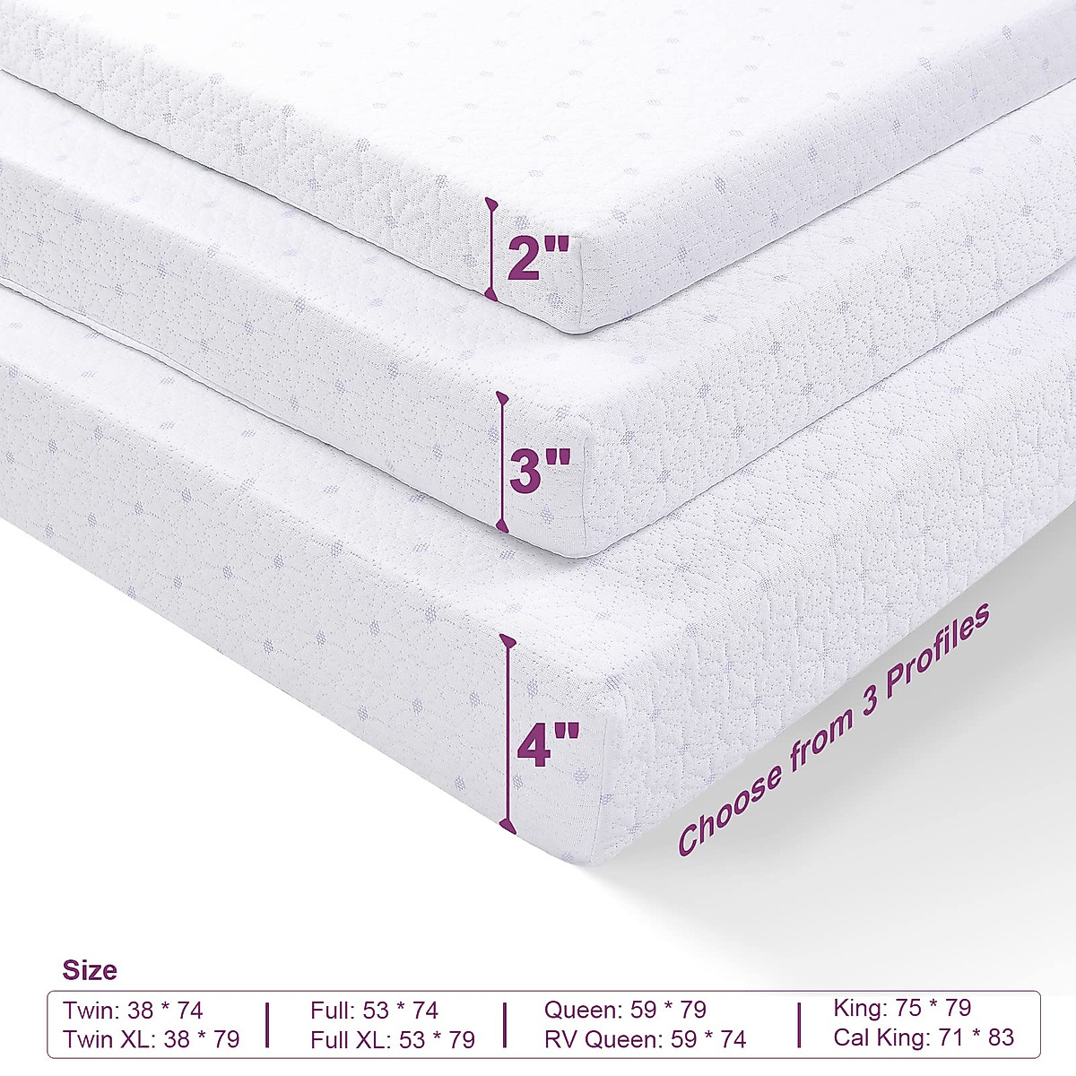 Ferlizer 2 Inch Twin Mattress Topper Cover, Lavender Infused Bamboo Zippered Cover for Mattress Topper, Adjustable Straps, Removable and Washable