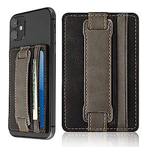 Cobee Cell Phone Card Holder Pouch Self-Adhesive Phone Kickstand with Elastic Band Stick on Wallet Card Holder for Back of Phone Case Leather ID Card Holder Sleeve Pouch Credit Card Grip Holder(Black)