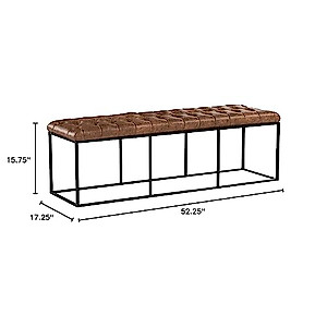 HomePop Faux Leather Button Tufted Decorative Bench with Metal Base, Brown