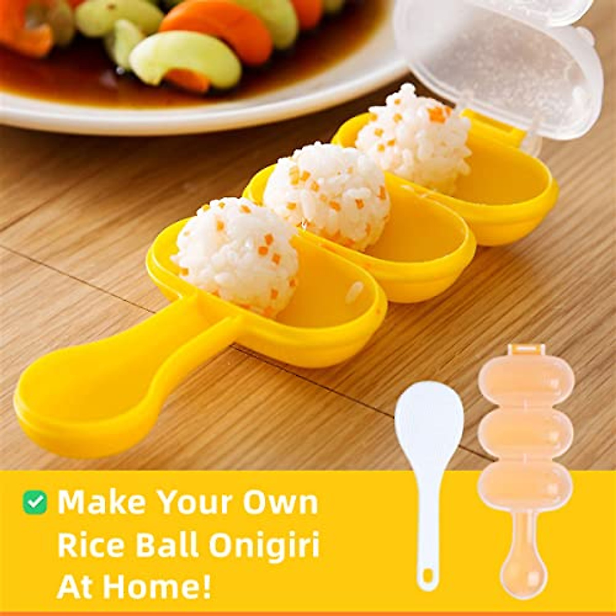 NCYOEW Rice Ball Maker, Onigiri Shaper Mold Sushi Maker, Non Stick Ball Shaped Kitchen Tool Kit with Mini Rice Scoop - Make Your Own DIY Sushi at Home