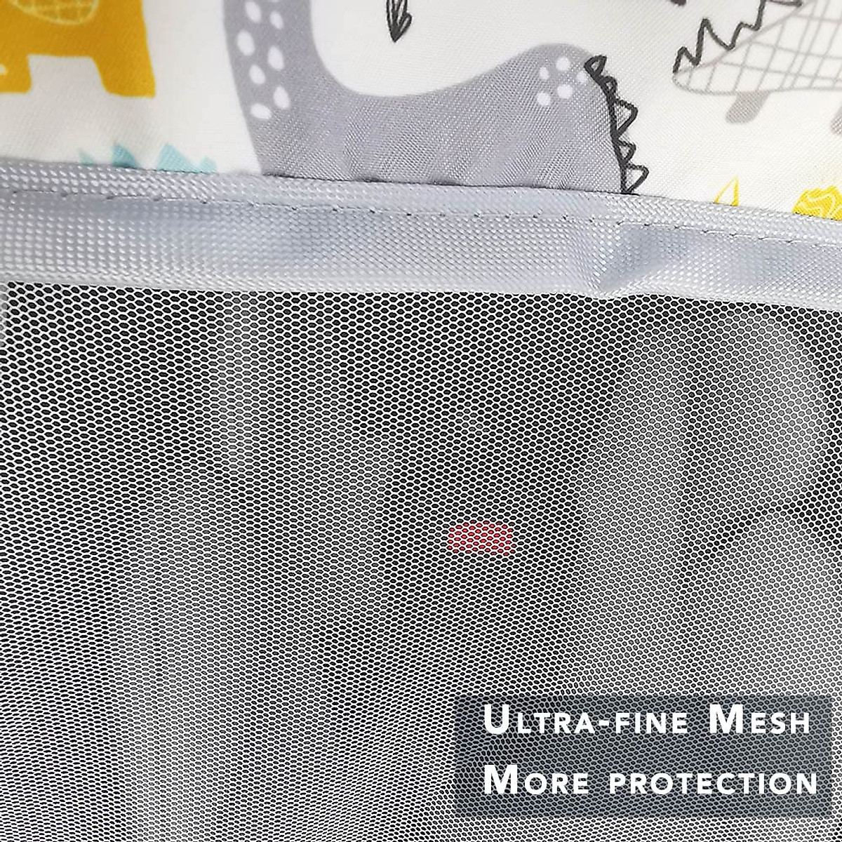Mosquito Net for Baby CarSeat –Car seat net for Newborn Carrier –Breathable mesh net for Infant Car Seats, Stroller and Bassinets, Carrier, Elastic Edge, Kick Proof, Dinosaur, White, Patent Design