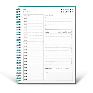 Daily Planner Undated, To Do List Notebook with Hourly Schedule, Time Management Manual and Planner, Personal Organizers, 7.6"x10.2", 48 Sheets/96 Pages, Green