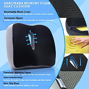 ANKUNABA Seat Cushions for Office Chairs, Large Memory Foam Chair Pad for Coccyx Tailbone Sciatica Back Pain Relief, Orthopedic Butt Pillow for Desk Car Wheelchair Computer Long Sitting (Black)