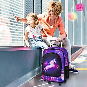 KLFVB Kids Suitcase for Girls, Cute Unicorn Rolling Wheels Luggage for Toddler, Children Travel Carry on Suitcase