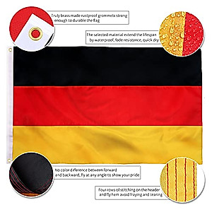 XIFAN Premium Nylon Germany German Flag 3x5 Outdoor, Double Sided Heavy Duty 210D Nylon German National Country Flags, Strongest Longest Lasting with Sewn Stripes/4 Stitch Hemming/Brass Grommets