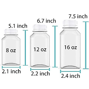 Axe Sickle 6 Pcs 16 Ounce Juice Bottles Plastic Beverage Bottles Containers with Tamper Evident Caps Lids White for Milk, Juice, Drinks and Other Beverage Containers