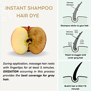 Kilomets BLACK Hair Dye Shampoo 400ml- 100% Grey Coverage in Minutes- Ammonia Free Hair Color Shampoo Cover Gray Silver Hair- Instant Darkening Coloring At Home- Gift for Mom Dad