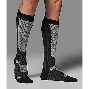 TSLA Men and Women Winter Ski Socks, Calf Compression Snowboard Socks, Warm Thermal Socks for Cold Weather, 2pairs Black/Black &amp; Orange, Medium