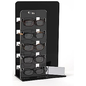 Displays2go Acrylic Eyeglasses Frame Display Stand, 5 Frame Capacity, Includes Mirror - Clear and Black (SMAEWDSM)
