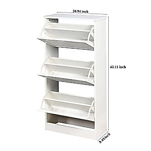 FRITHJILL Shoe Cabinet for Entryway, Shoe Storage Rack Organizer with 3 Flip Doors, White, 20.94x9.45x43.11 inch