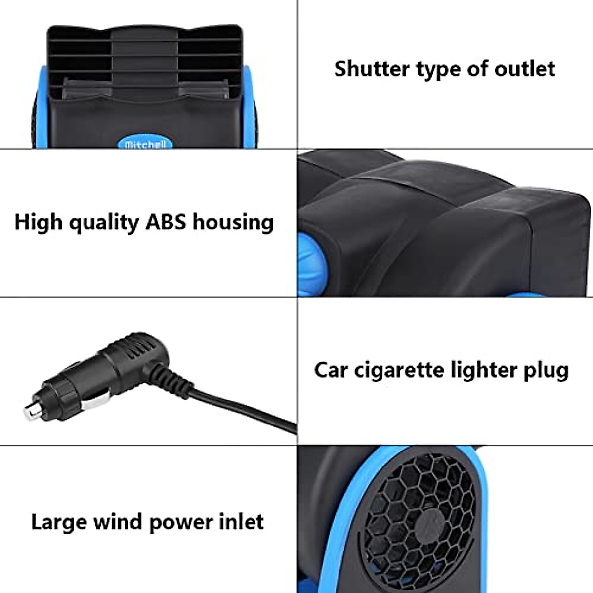 Zerone Car Silent Air Fan, Universal 12V Electric Car Mini Fan Adjustable Speed Silent Air Fan with Cigarette-Lighter Plug for Truck RV SUV ATV, 6.5 x 5.1in