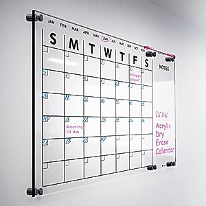 Acrylic Dry Erase Calendar for Wall 23”x16“ Clear Acrylic Wall Calendar White Board Calendar Home Office Calendar