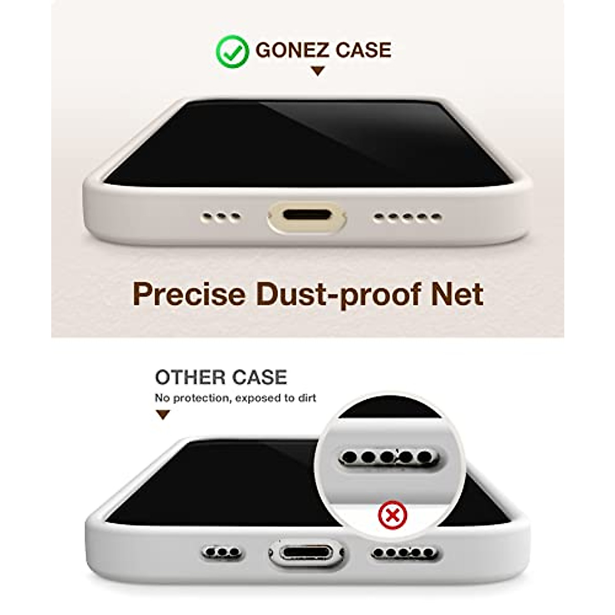 GONEZ for iPhone 14 Pro Case, with 2 Pack Screen Protector + 2 Pack Camera Lens Protector, Soft Anti-Scratch Microfiber Lining, Shockproof Protective Liquid Silicone Phone Cover 6.1'', Stone