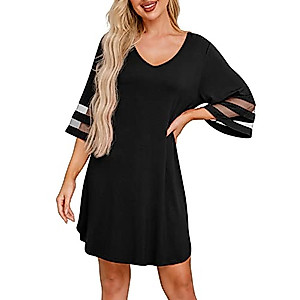 PrinStory Nightgown for Women Nightshirt Casual Sleep Shirt Loose Sleepwear Black