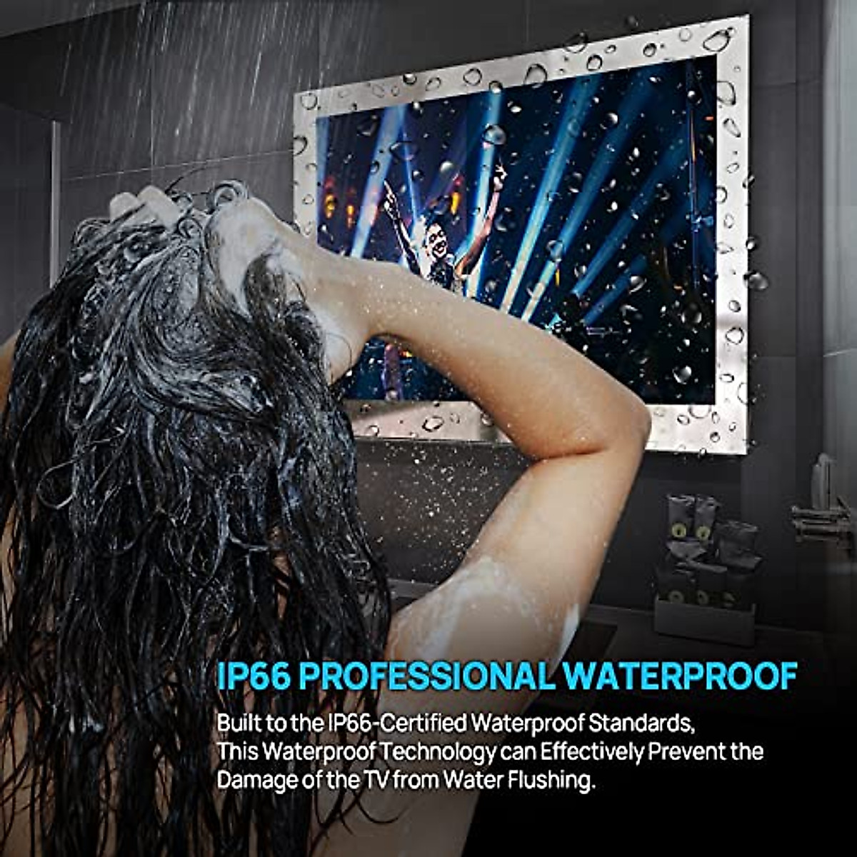 Haocrown 15.6 Inch Small Waterproof TV for Bathroom Showe Kitcken, Smart Touch Screen Mirror Television Built-in Android 11 System 2.4G/5G Wi-Fi Bluetooth (HG156BM, 2023)