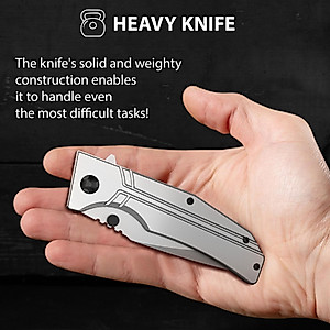 3.5" Blade Pocket Knife - Sharp Folding Knives for Men Women - Tactical Survival Camping Hunting Knofe - Gray EDC Knife with Pocket Clip - Gift for Men - Stocking Stuffers 140106