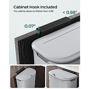 SONGMICS Hanging Trash Can, 2.4-Gallon Kitchen Trash Can with Lid for Food Waste, Wall Mounted Trash Can, Hanging or Sticking on Cupboard Door, for Kitchen Cabinet, Under Sink, Gray ULTB820G9