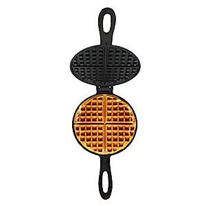 Lot45 Cast Iron Waffle Maker Pan - 6in Stove Top Waffle Iron Cookware, Portable Camping Breakfast Maker for Stovetop