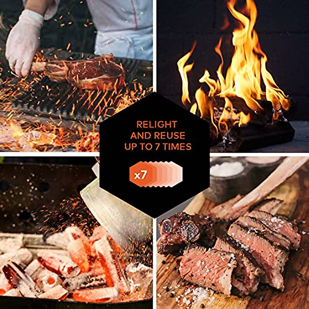 Prime 6 Charcoal for Grilling & BBQ — Natural Recycled Hardwood Charcoal Logs — Reusable Lump Coal with no Binders, Additives, or Chemicals — 22lb Pro Pack