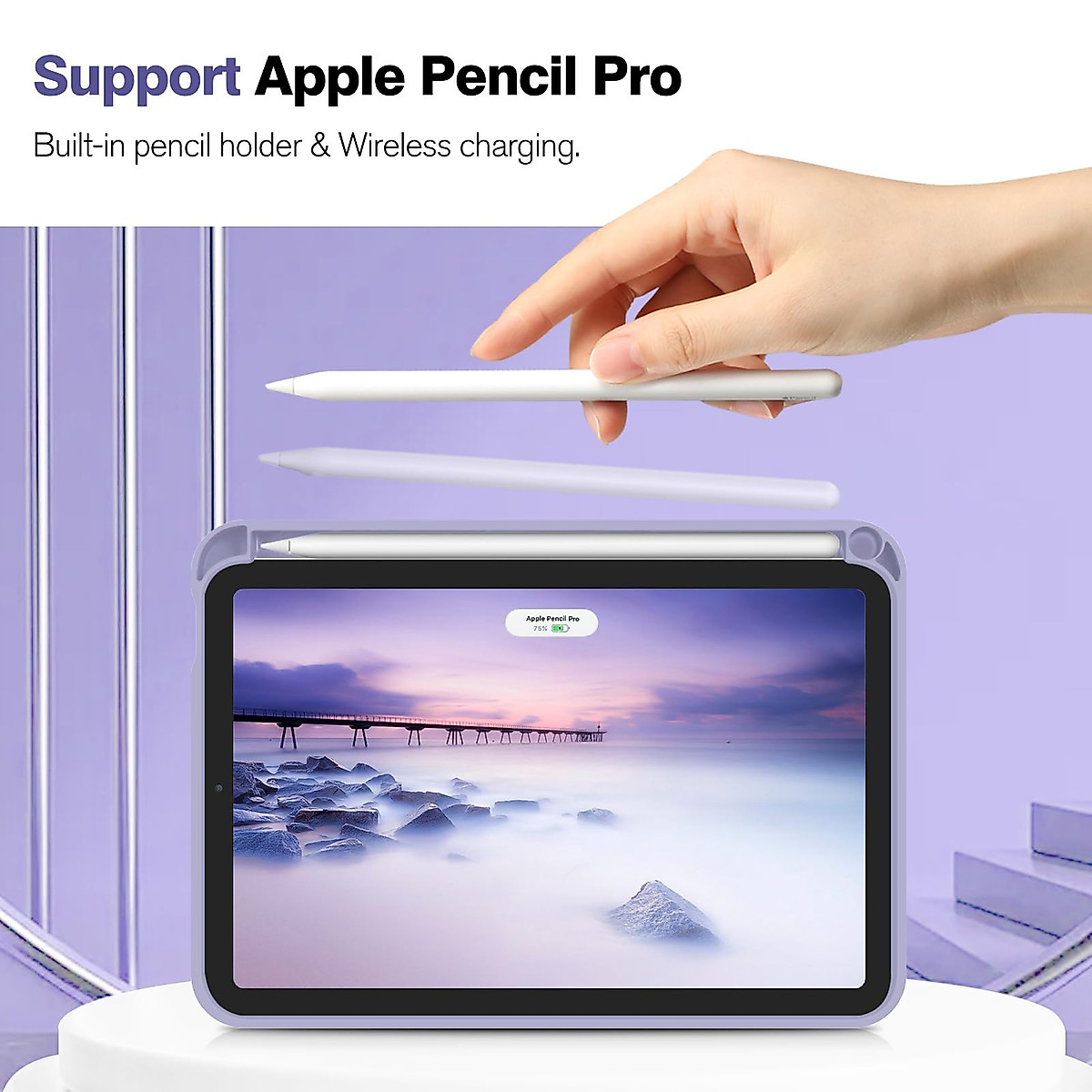 Fintie SlimShell Case for iPad Mini 7 (A17 Pro) 2024 / iPad Mini 6 2021 - [Built-in Pencil Holder] Soft TPU Protective Stand Back Cover for iPad Mini 7th/6th Generation 8.3 Inch, Composition Lilac