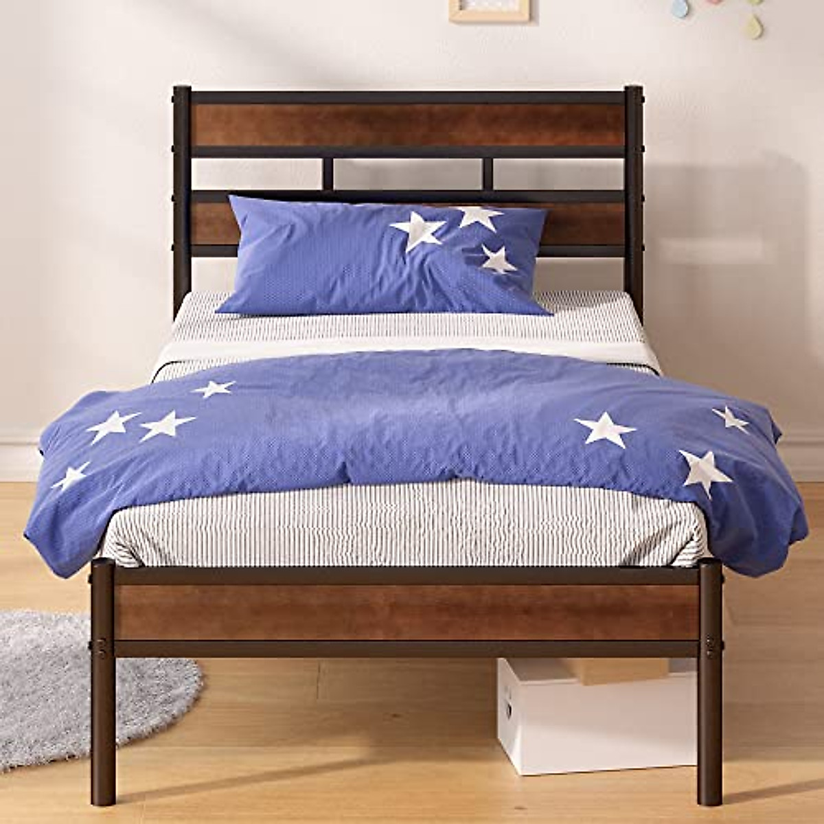 ZINUS Roman Bamboo and Metal Platform Bed Frame, No Box Spring Needed, Easy Assembly, Twin