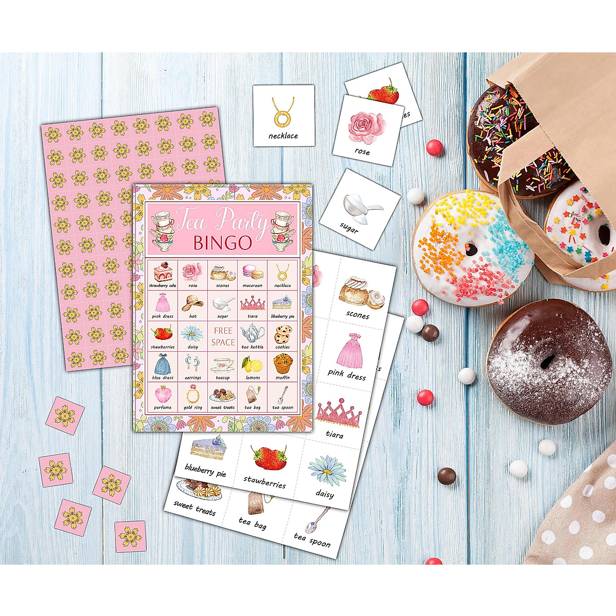 entdate Tea Party Bingo Game, Garden Tea Themed Bridal Shower Bingo Card for 24 Players, Tea Party Ideas, Family Friends Activities Supplies & Bridal Shower Decorations (001)
