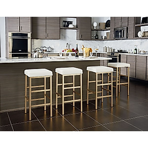 OSP Home Furnishings Backless Stool with Gold Frame, 30-Inch, White