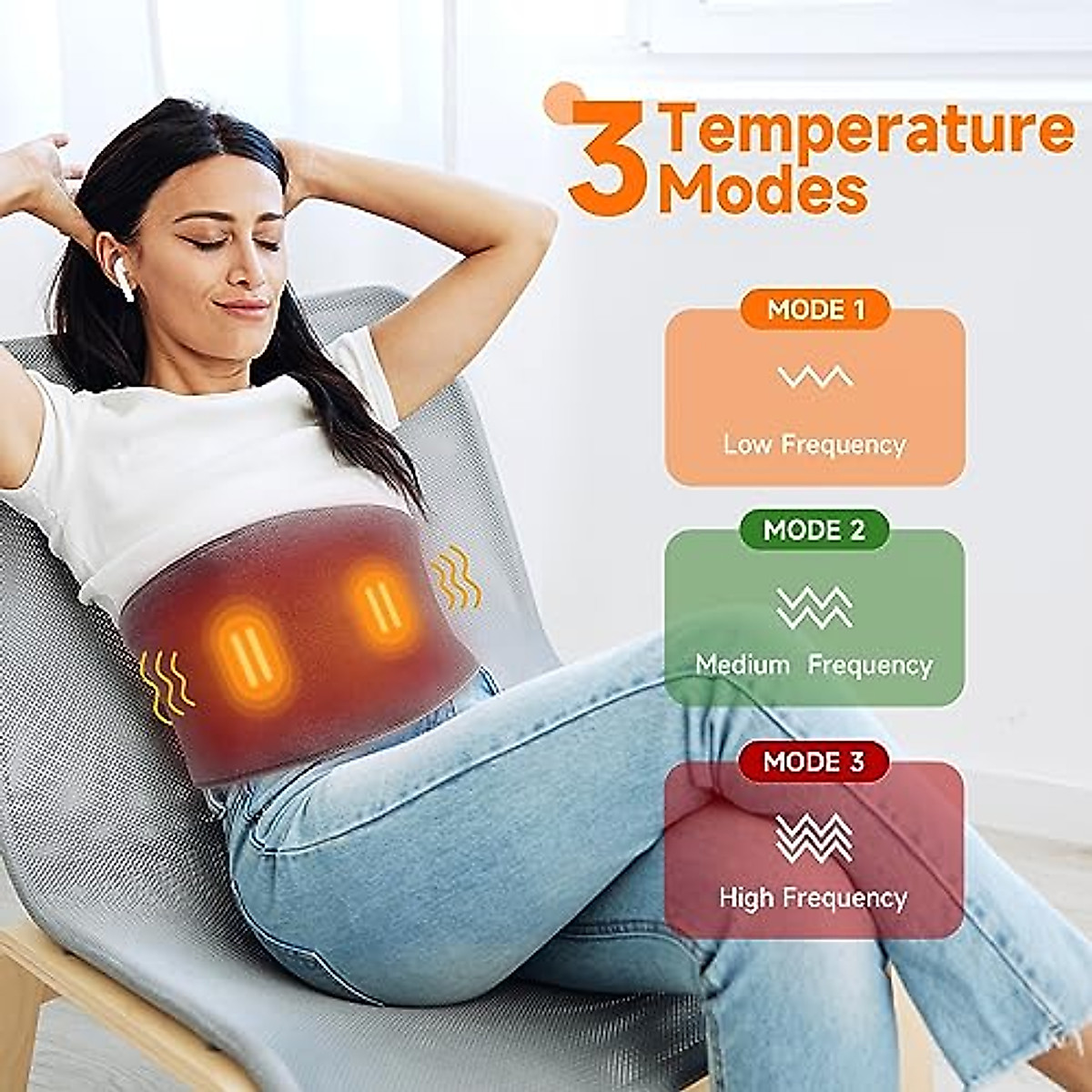 MELCAM Portable Heating Pad, Rechargeable Electric Cordless Heating Pad with 3 Heat Levels and 3 Massage Modes for Back, Neck, Shoulder Pain Relief and Cramps, Period Heating Pad for Women