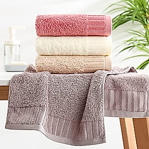 sense gnosis Khaki Hand Towels Set of 2 Decorative Long Terry Striped Pattern 100% Cotton Soft Absorbent Hand Towel for Bathroom 13 x 29 Inch