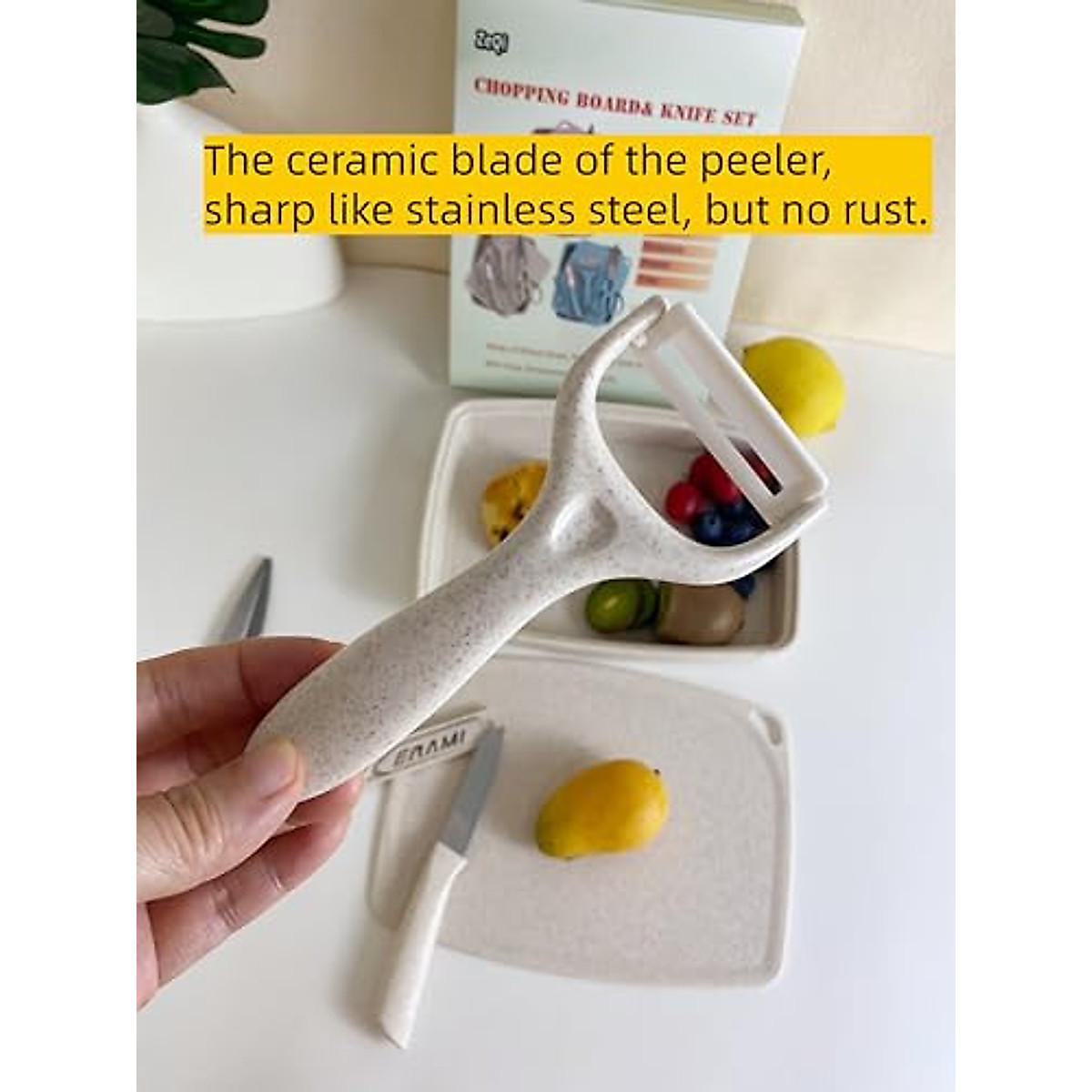 ZeQi 5-in-1 Cutting Board, Knife, Peeler, Scissors and Tray Set/Travel, Camping/Outdoor, Dorms/Small Cutting Boards/BPA Free/Dishwasher Safe/Kitchen Utensils…