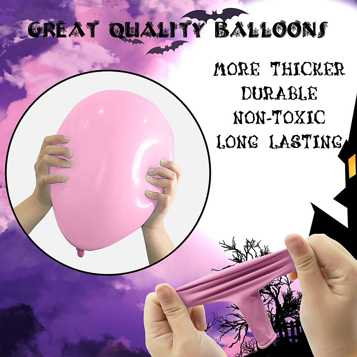 Halloween Balloon Garland Arch Kit, 98PCS Black Purple Balloon Orange Pastel Pink Balloons with Bat Spider Web for Ghost Halloween Party Decorations Supplies Kids House Garden Outdoor Indoor