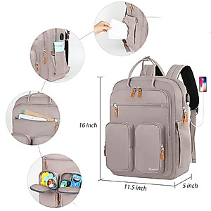 Mancro Diaper Bag Backpack, Baby Bags for Mom and Dad Maternity Diaper Bag for Girls, Large Capacity Waterproof Bag with USB Charging Port, Insulated Pockets, Stroller Straps, Grey