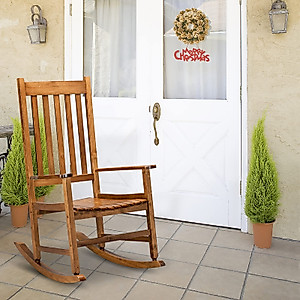 Square Wooden Patio Rocking Chair, Wooden Porch Rocker with High Back, 350Lbs Support Rocking Chairs for Both Outdoor and Indoor, Rocker Chair Patio Seating Chairs Rocking Chairs Original Color