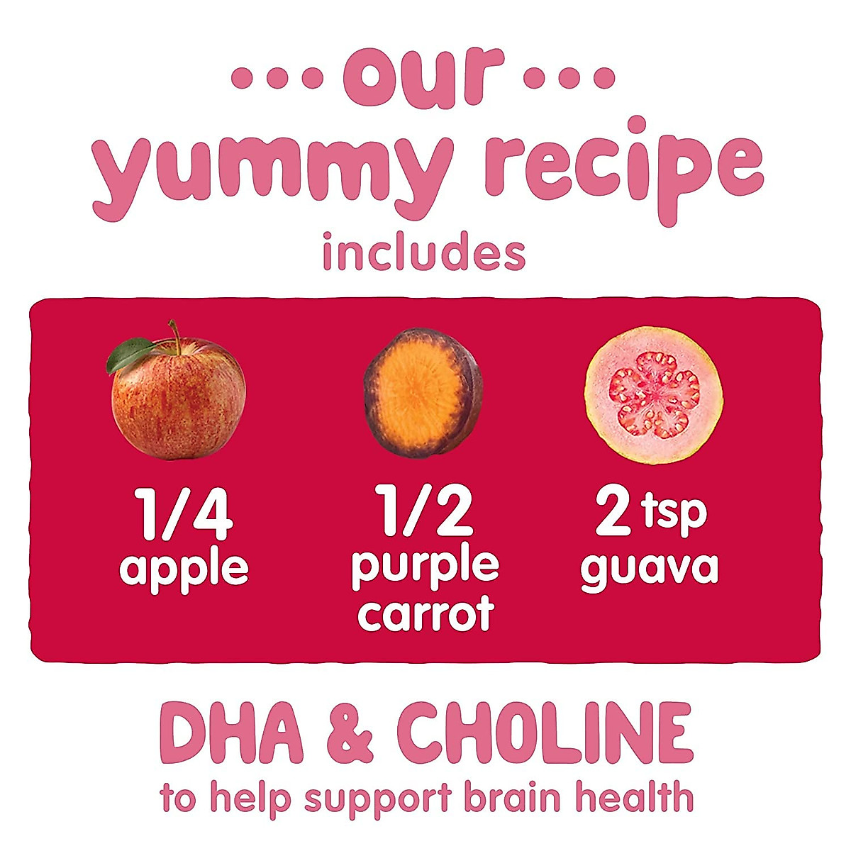 Happy Baby Organics Brain Support Blends Apples, Purple Carrots & Guava with DHA and Choline 4oz Pouch (Pack of 16)