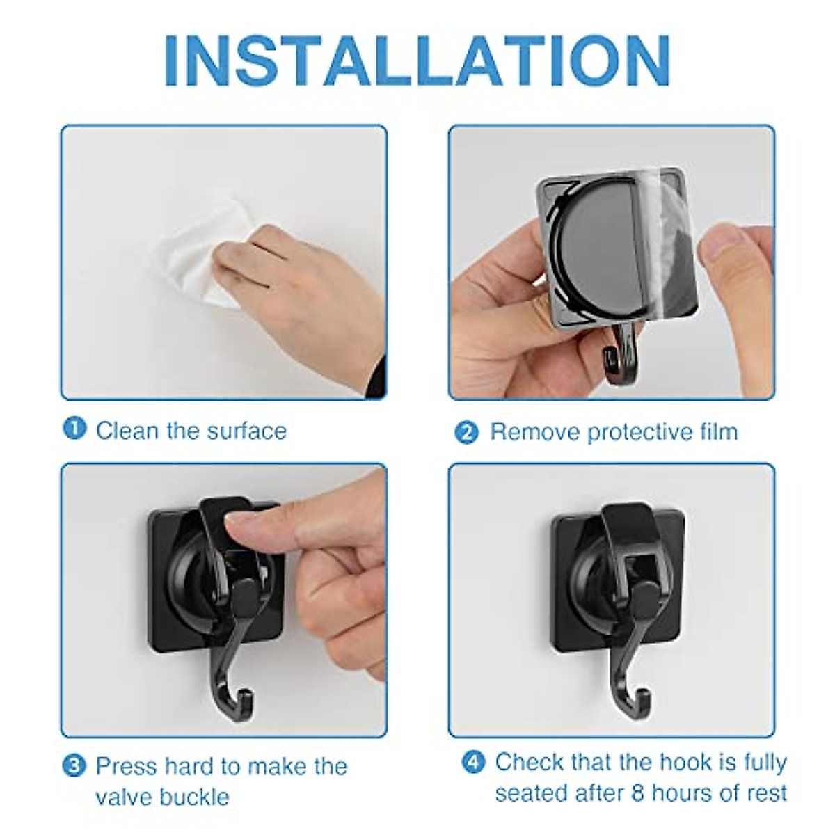 Khdrvok Heavy Duty Vacuum Round Cup Hook, Easy to Install and Remove,Black Plated Plished Super Suction for Kitchen， Bathroom and Restroom， 2pack