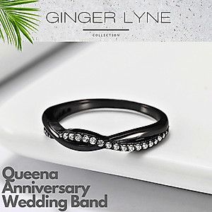 Half Eternity Twisted Wedding Band for Women by Ginger Lyne, Black 925 Sterling Silver Wedding Rings CZ Stackable Rings, Promise Ring for Her Anniversary Cubic Zirconia Engagement Rings for Women