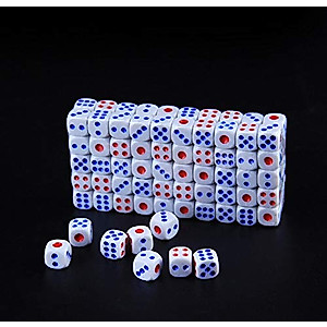 KAKDA,25pcs/lot Standard Plastic 10mm/12mm/14mm Game White Decider Dice Die RPG Toy Bauble B2C Shop Red and Blue dots dice GYH - (Color: 14mm)
