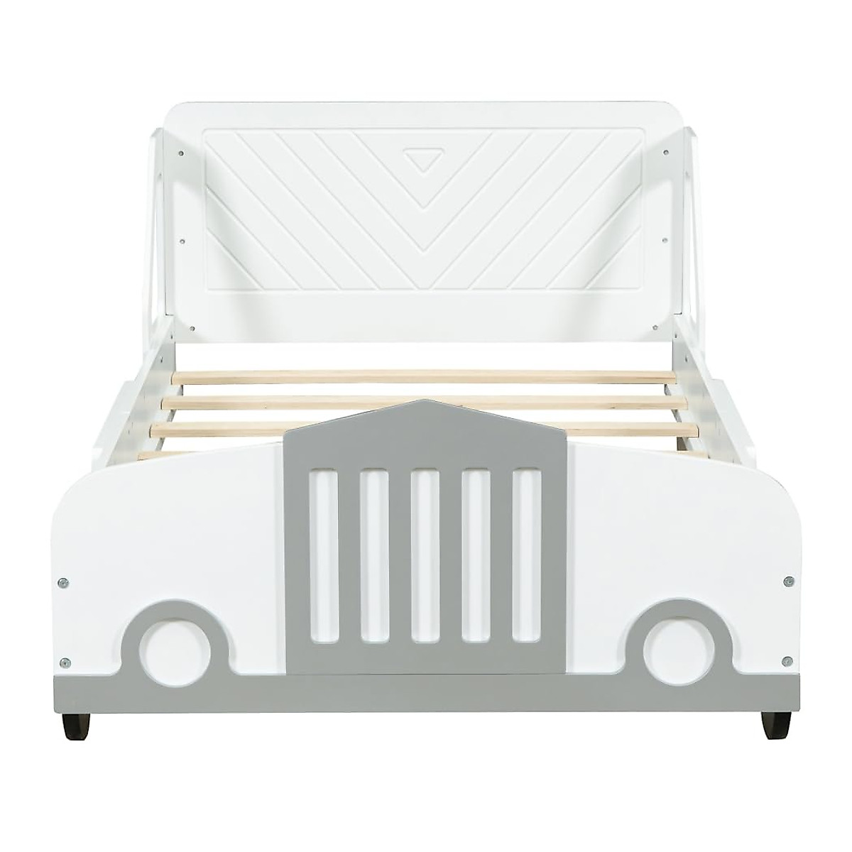 Yuxuanhang Twin Size Modern Car-Shaped Platform Bed, Unique Styled Children's Bed with Wheels and Rails on Both Sides Beside The Headboard for Children's Room Bedroom, White