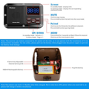 Solar Driveway Alarm Wireless Outside 1800ft Range, Outdoor Motion Sensor & Detector Driveway Alert System with Rechargeable Battery/Weatherproof/Mute Mode(1&1-Brown)