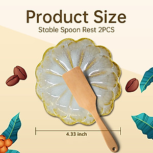 Spoon Rest Spoon Holder For Stove Top 2PCS Ceramic Cooking Spoon Holder For Kitchen Counter Stable Spatula Holder Utensil Rest Coffee Spoon Rest (Blue+Cyan)