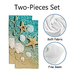My Daily Seashells Starfish Hand Towel Set of 2, Beach Nautical Face Towel Thin Washcloths 30x15 inch, Portable Absorbent Soft Towels for Gym Yoga Spa Bathroom Decor
