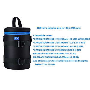 JJC Water Resistant Deluxe Lens Pouch Case Bag for Canon EF 70-200mm 4L / EF 28-300mm 3.5-5.6 USM/EF 70-300mm 4-5.6L/ Nikon AF-S NIKKOR 70-200mm 4G ED VR/Nikon 80-200 F2.8, Inner Size:113 x 215mm
