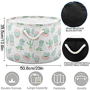 visesunny Storage Basket Cute Summer Cacti Nursery Hamper Canvas Fabric Toy Storage Organizer Bin Storage Box Laundry Basket for Kid Rooms,Playroom,Shelves,Toy Basket