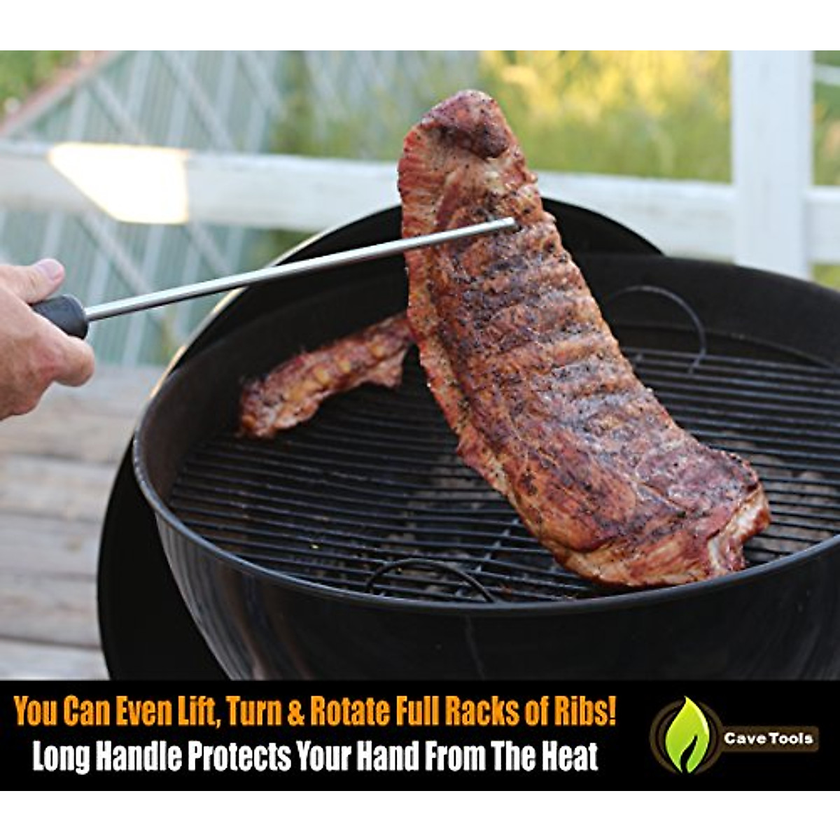 Cave Tools Food Flipper and Meat Hook for Grilling, Flipping, and Turning Vegetables and Meats BBQ Grill and Smoker Accessories, Right-Handed, Large (17 In) + Small (12 In)